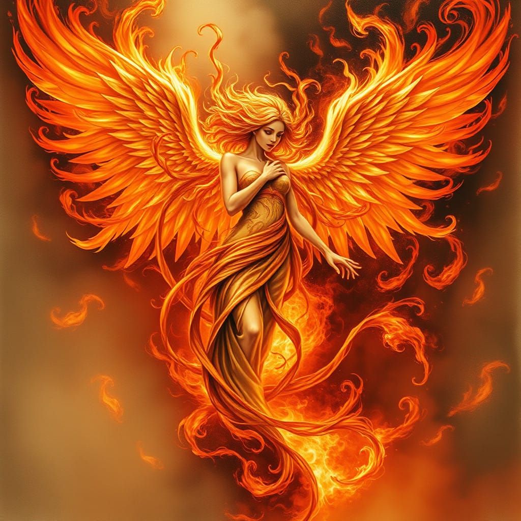 Regal Fire Angel in Hyper-Detailed Fantasy Style - AI Art