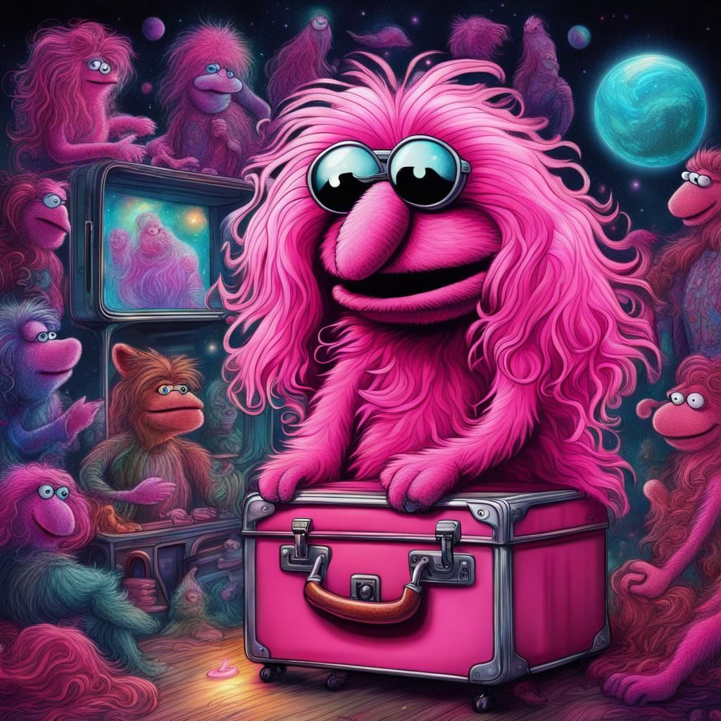 Pink longhaired muppet in a suitcase - AI Generated Artwork - NightCafe ...