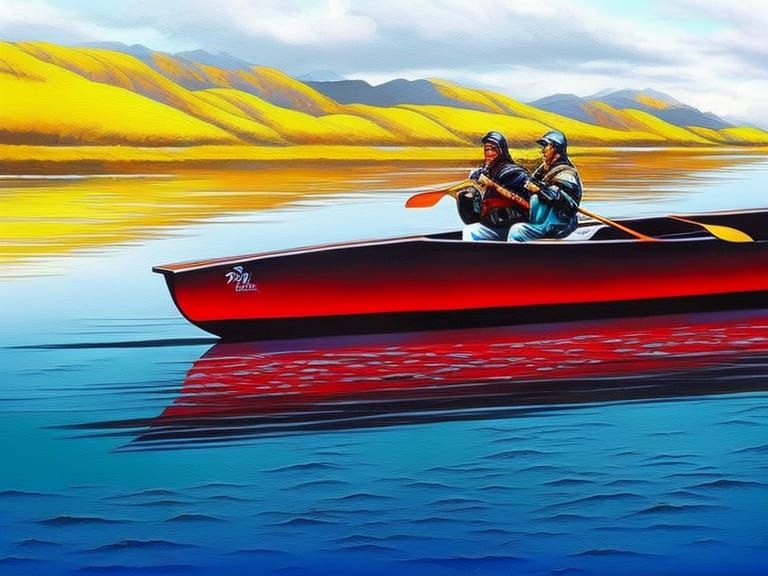 Canoe jet engine, quickest boat on the lake graffiti art, splash art ...
