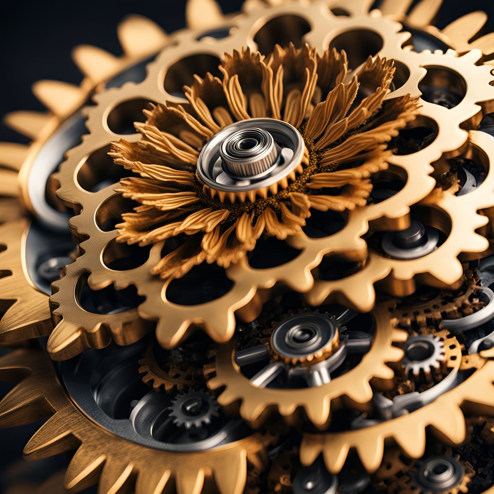 gold gear flower - AI Generated Artwork - NightCafe Creator