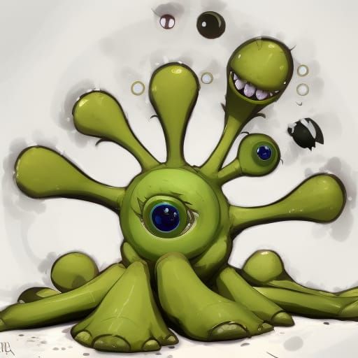 Three-Eyed amoeba alien, cute, adorable, smiling, peaceful portrait, 8k ...