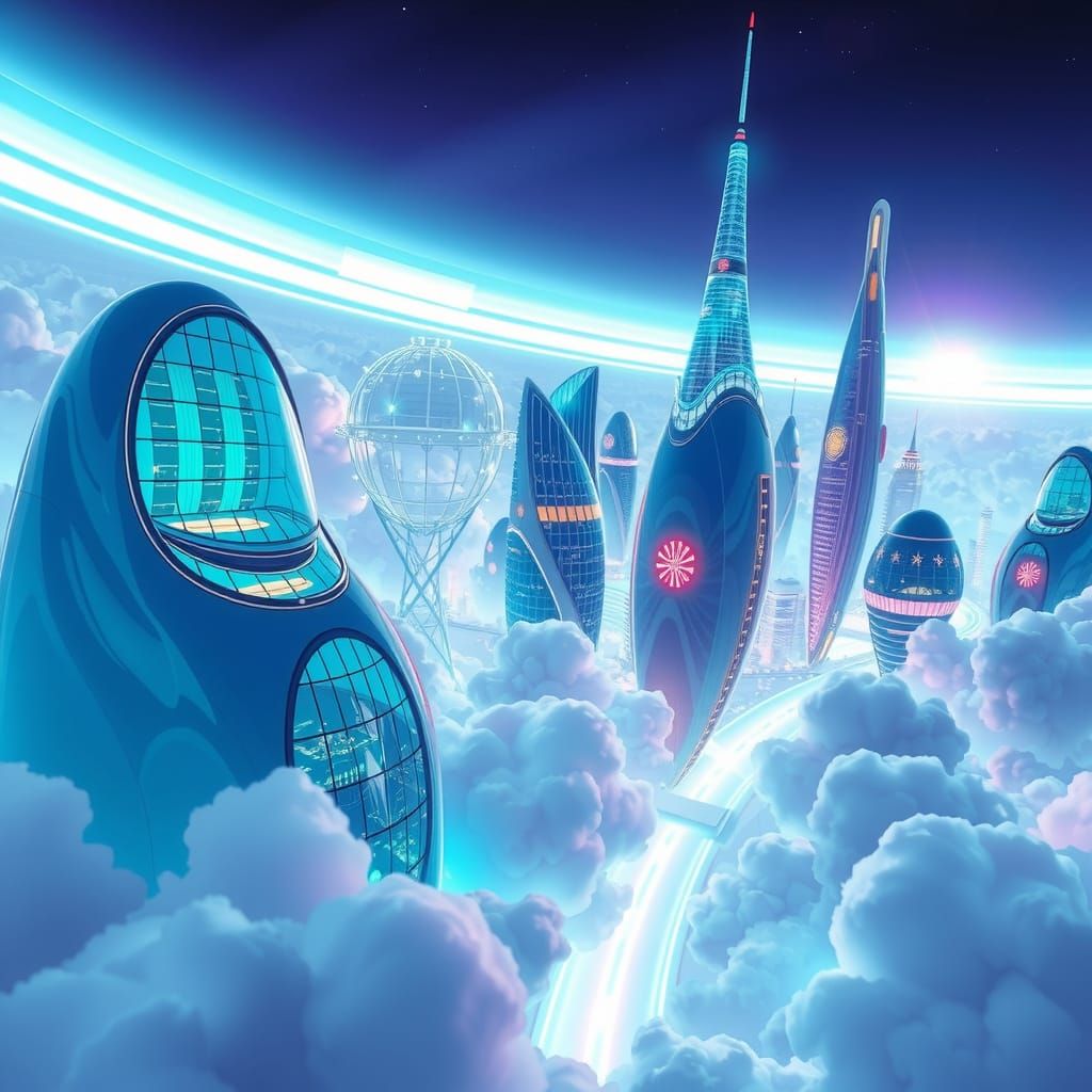 Futuristic Cloud City Powered by Bioluminescence - AI Art