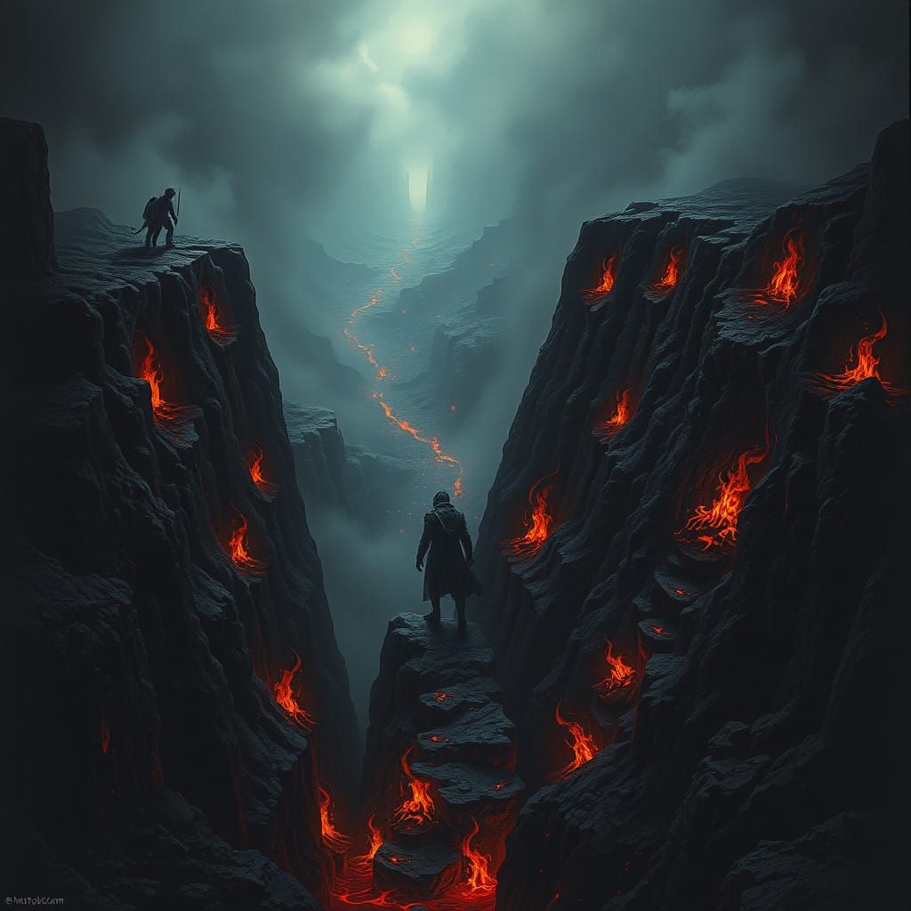 Tormented Soul Descends into Hellish Abyss - AI Art