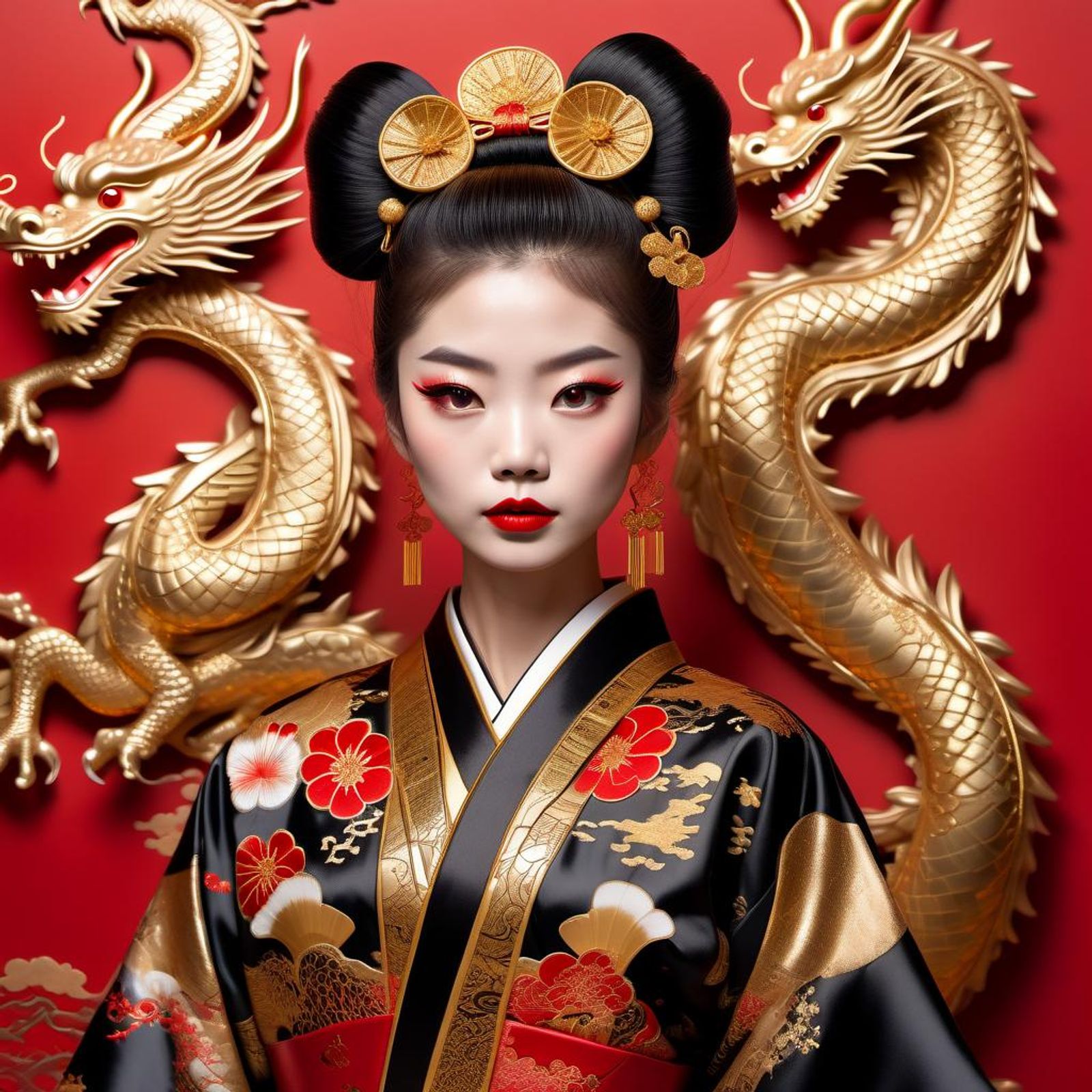 ultra sharp fous Beautiful exotic Japanese princess red lipstick going ...