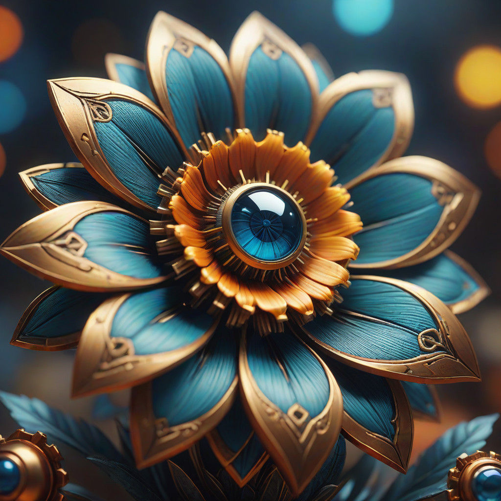 A clockwork flower unfolds its gears and petals