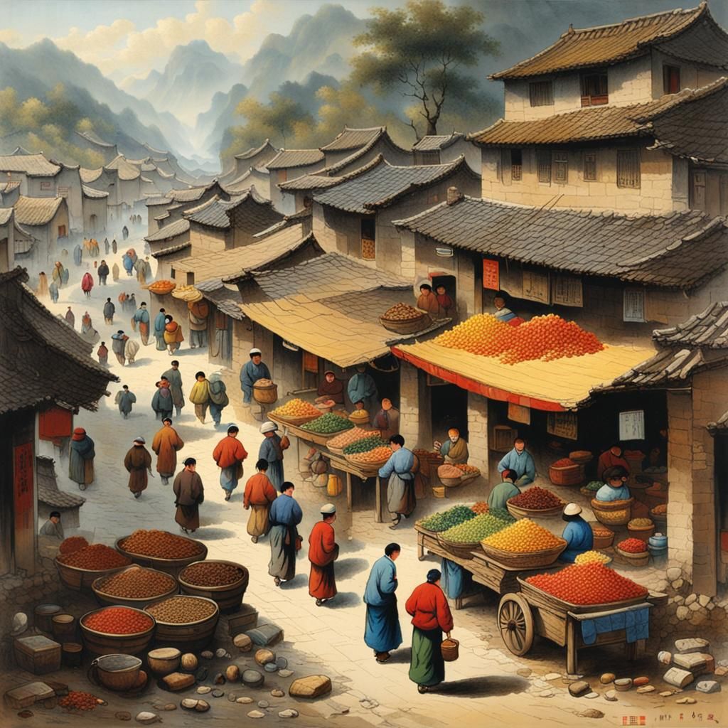busy market in country village - AI Generated Artwork - NightCafe Creator