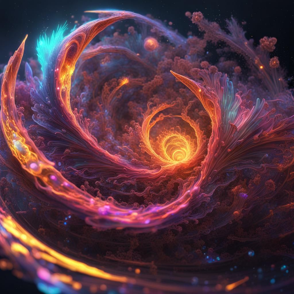 Fractal explosion into cosmic dust particles, intricate, detailed ...