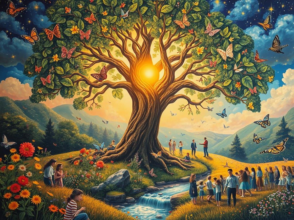 Vibrant Hyper-Realistic Mural with Majestic Tree a... - AI Art