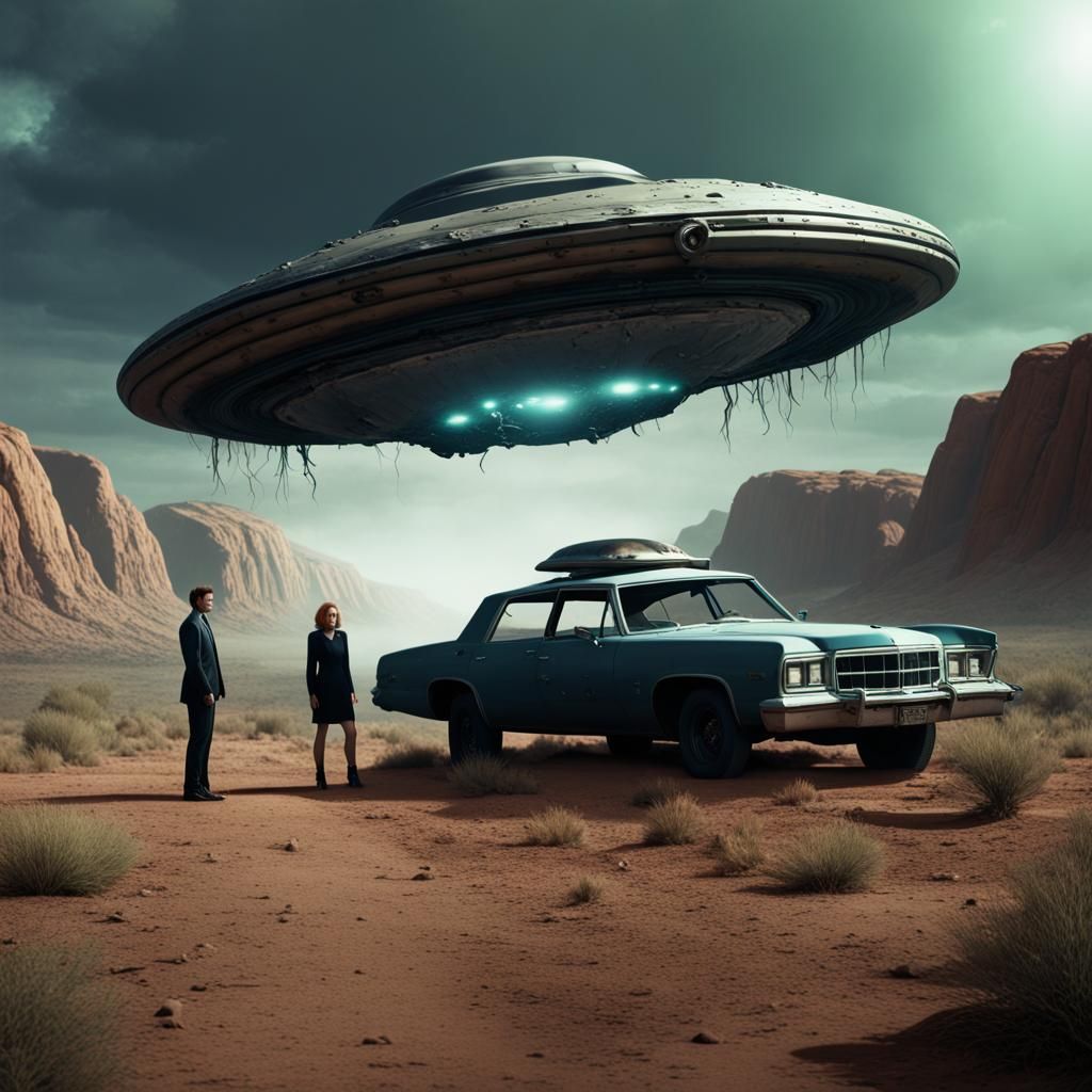 Fox Mulder and Dana Scully from the X-Files investigating a crashed UFO ...