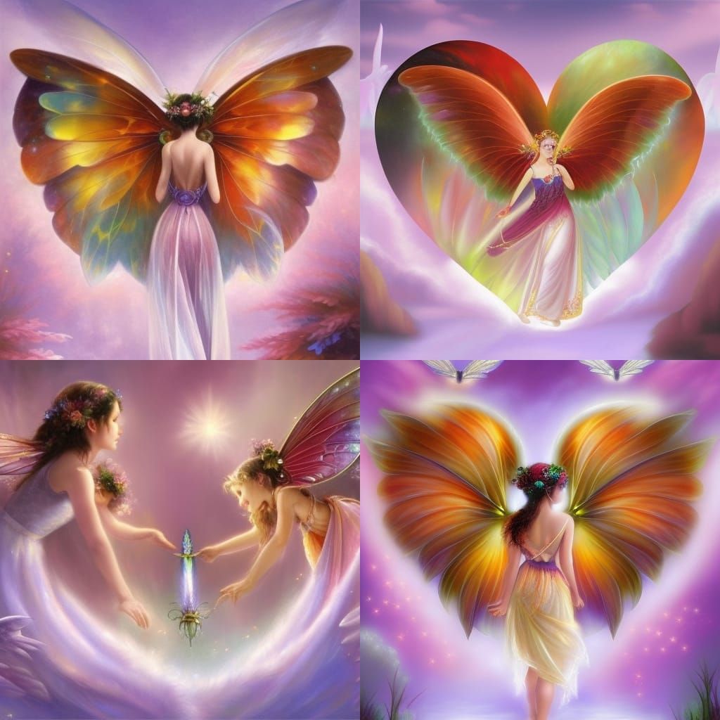 "Young Pixie Girl and Pixie Mother, Translucent Wings" - AI Generated Artwork - NightCafe Creator