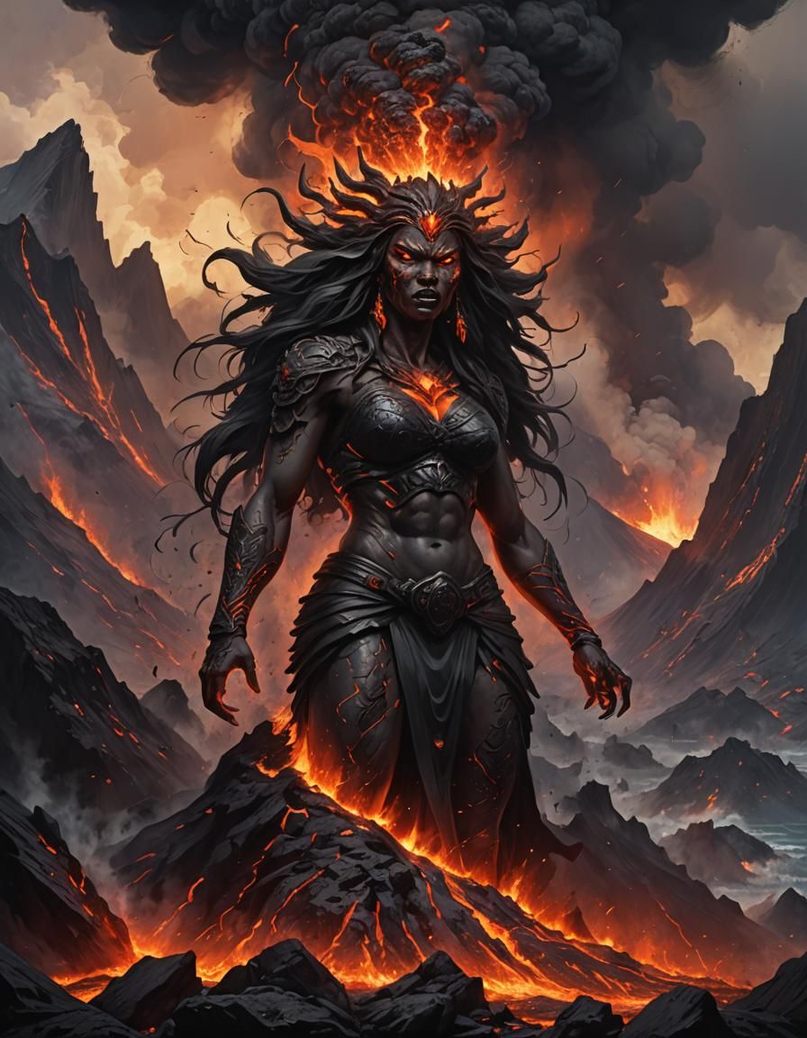 dark erupting volcano hawaiian lava angry goddess - AI Generated ...
