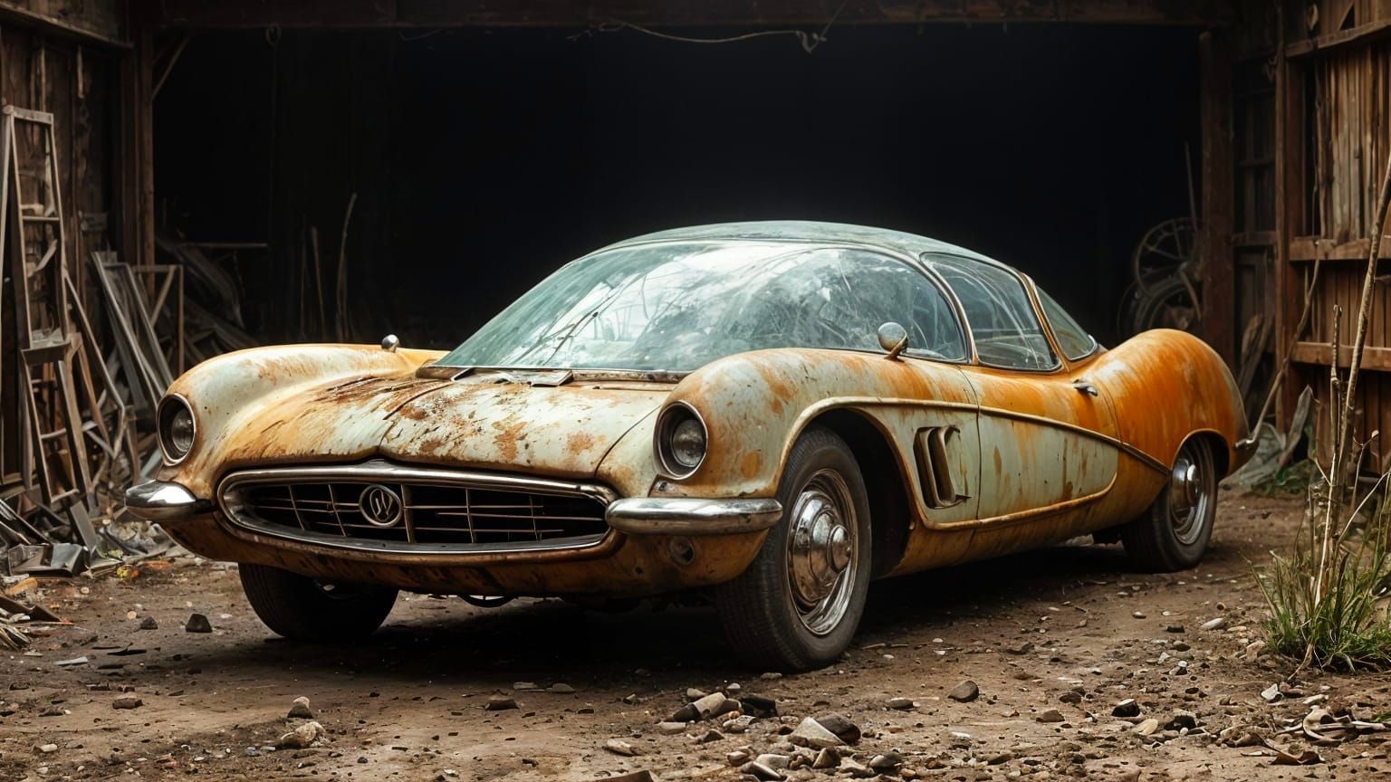 A 1950s sleek, angular, transparent bubble topped, finned, futuristic ...