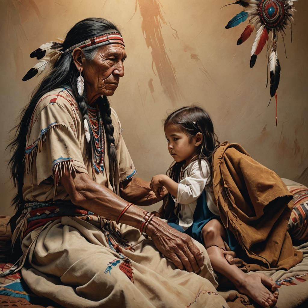 the last native American of a tribe holding hands with his ...