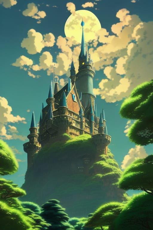 Beautiful Towering Fantasy Castle, Studio Ghibli, Anime Key Visual, by ...