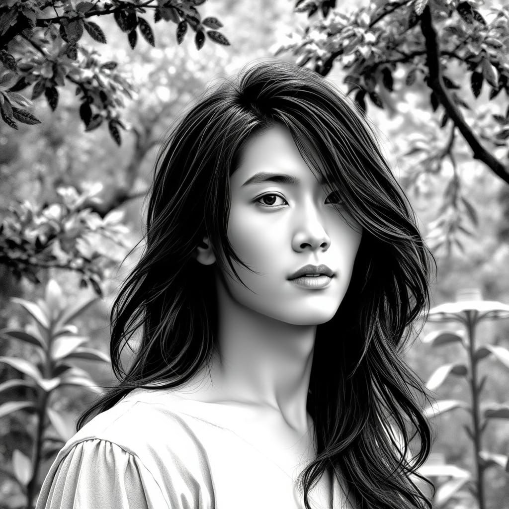 Handsome Guy with Long Hair - Ethereal Asian Prince in Shimm...