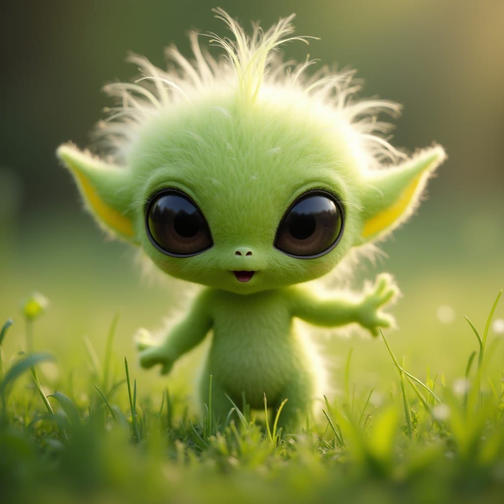 Dancing Fluffy Alien with Big Eyes - AI Art