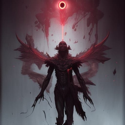 Humanoid figure made of shadow with red glowing eyes. - AI Generated ...