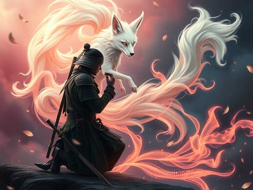 Samurai and Kitsune Spirit Art Styles and Mediums: A blend of Romanticist illustration and East ...