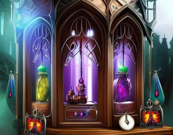 Beautiful colorful gothic magic Shop selling Crystals, crystals lining ...