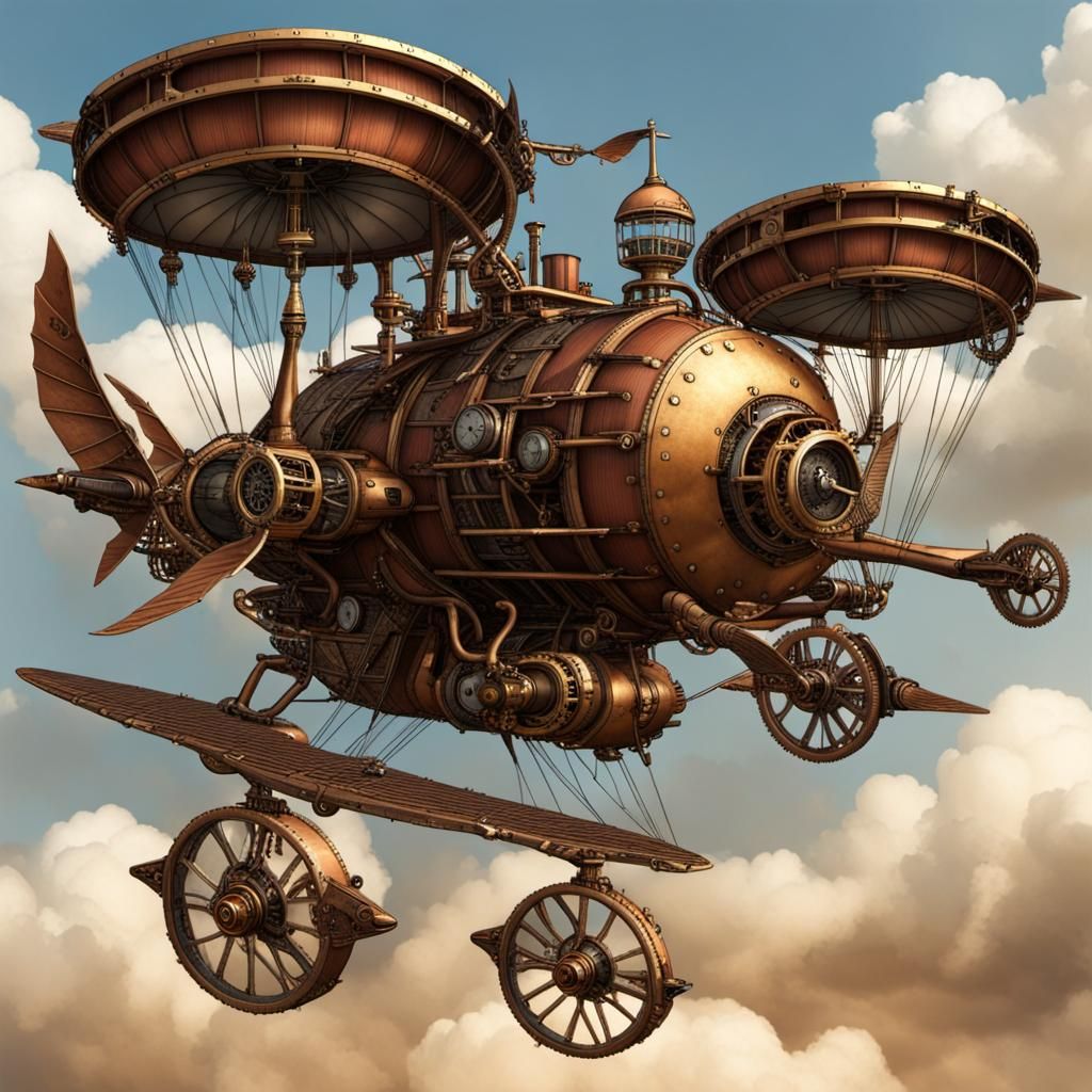 Steampunk flying machine - AI Generated Artwork - NightCafe Creator