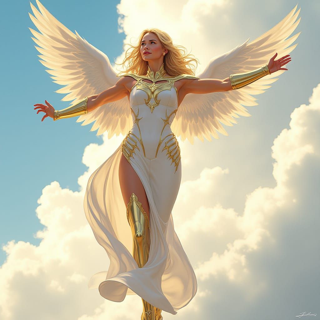 Serenity of Heaven - Majestic Angelic Superhero in Vibrant C...
