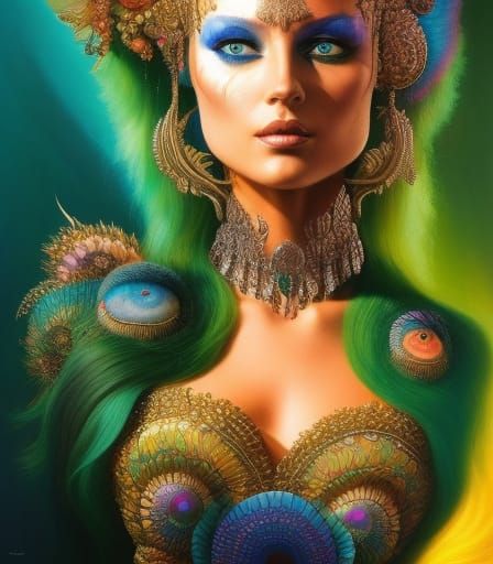 Incredible Detailed Full Body Portrait Of An Exotic Beautiful Peacock