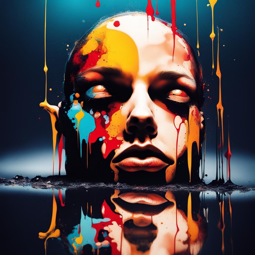 scientific dope ink-splatter, puddle face reflection - AI Generated ...