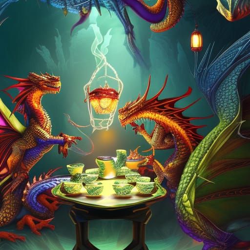 Dragon Tea Party - AI Generated Artwork - NightCafe Creator