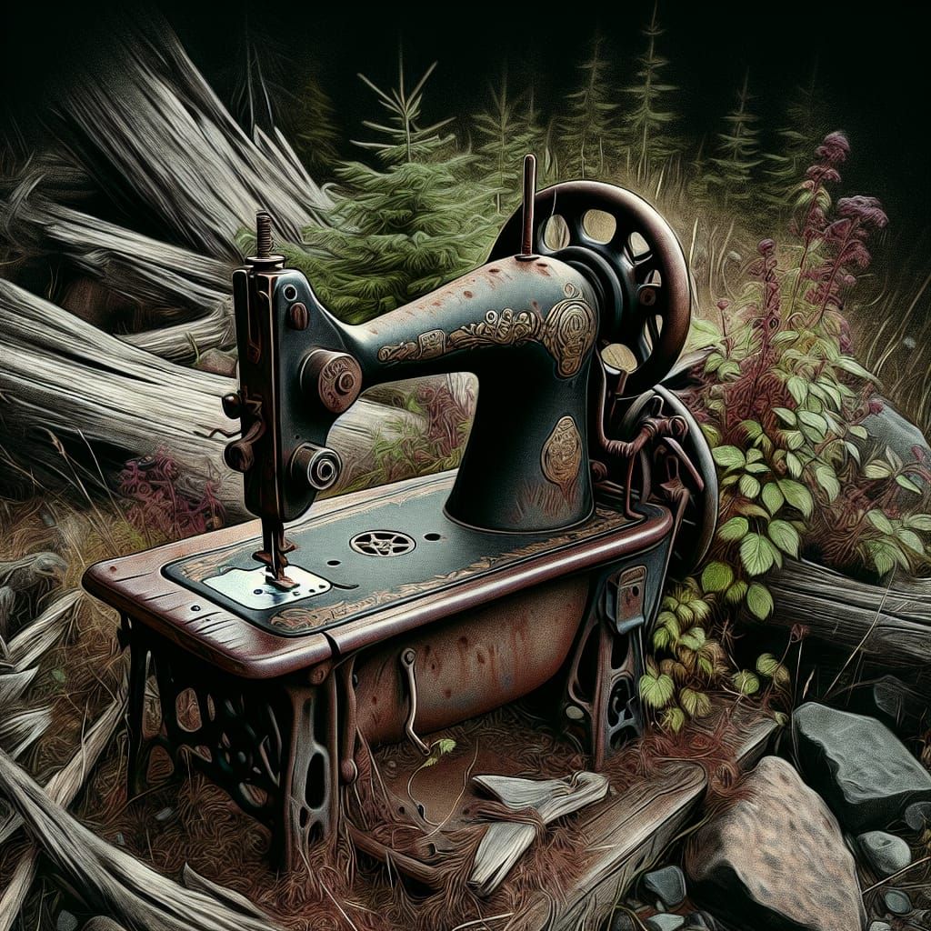 abandoned vintage cast iron sewing machine - AI Generated Artwork - NightCafe Creator