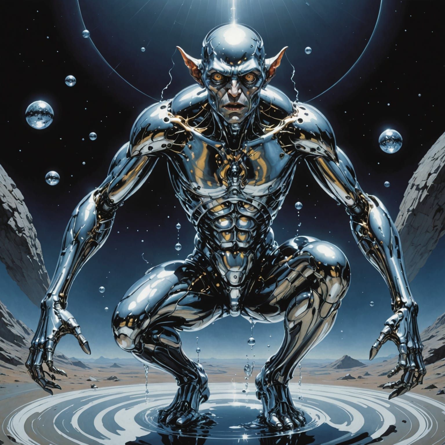 Surreal Liquid Mercury Homunculus in an Oil Painti... - AI Art