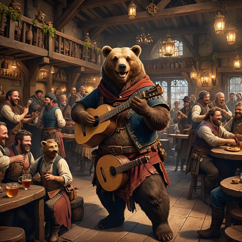 A smiling bear bard. - AI Generated Artwork - NightCafe Creator