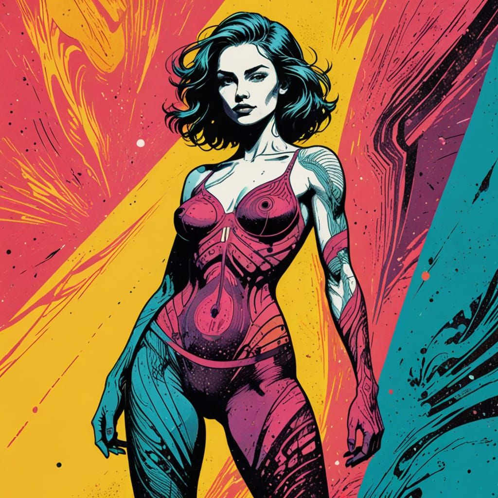 Heroic Graphic Poster of Woman in Vibrant Colors - AI Art