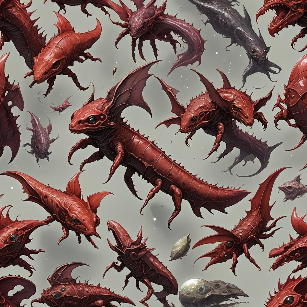 Otherworldly alien exoplanet, Large red-slug/ Red_salamander/ painted ...