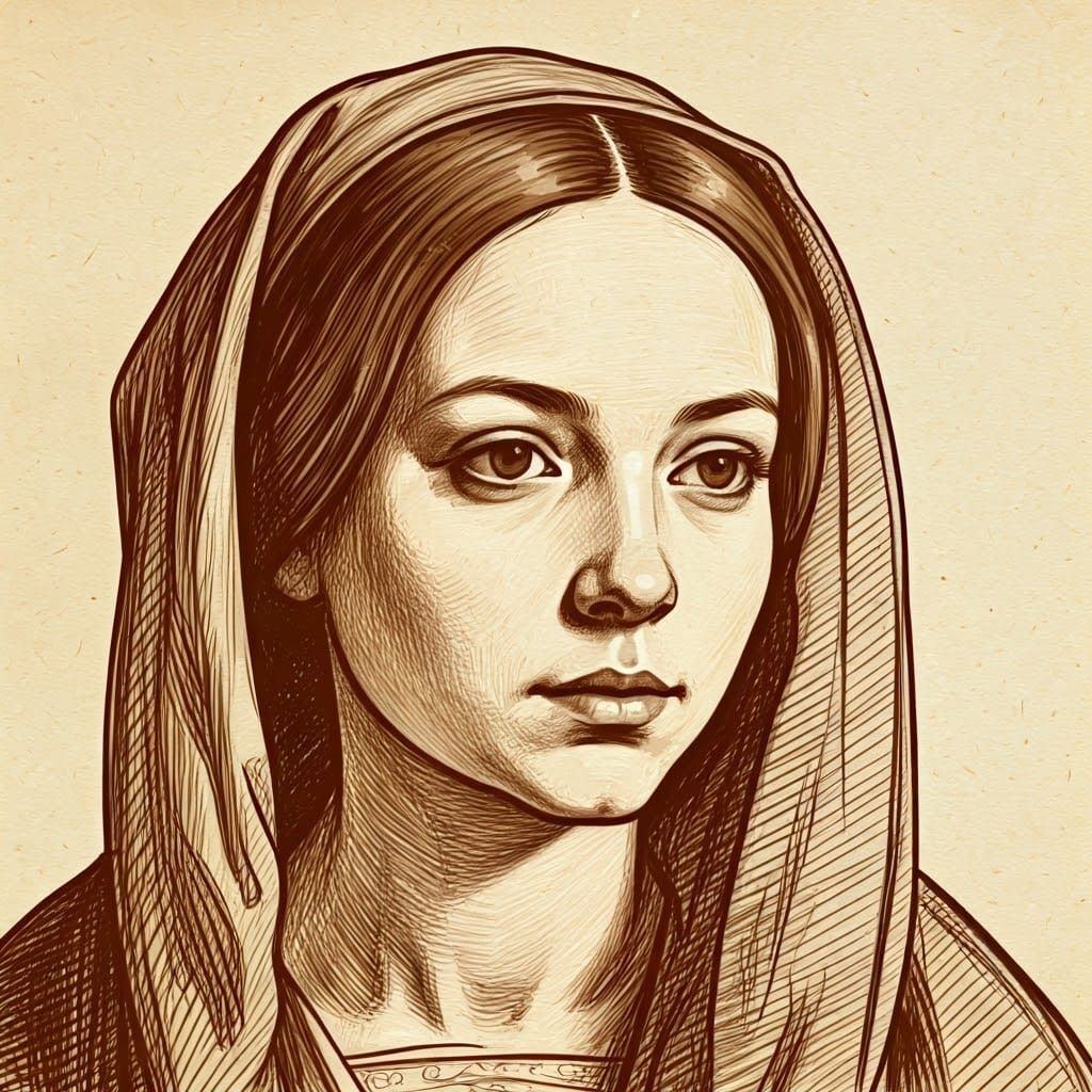 Young Woman in Dark Ages Drawing Style - AI Art