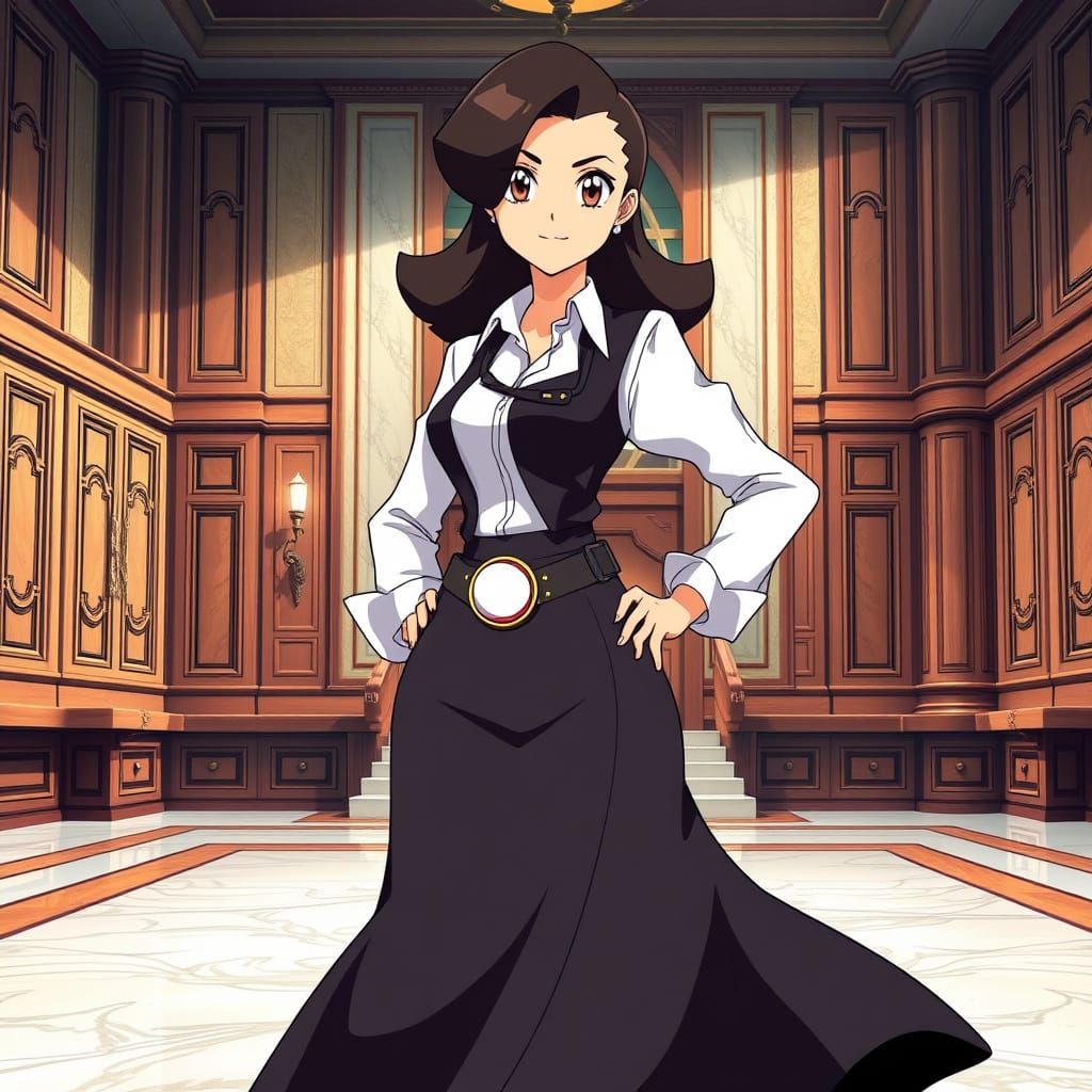 Confident Pokémon Trainer Roxanne in Elegant Anime... - AI Art