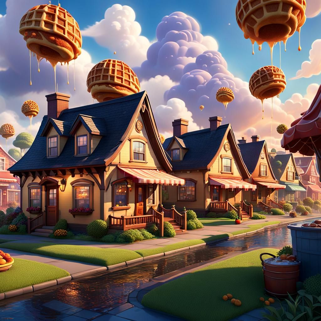 Houses made completely from waffles, Drenched in Sweet Syrup, Food ...