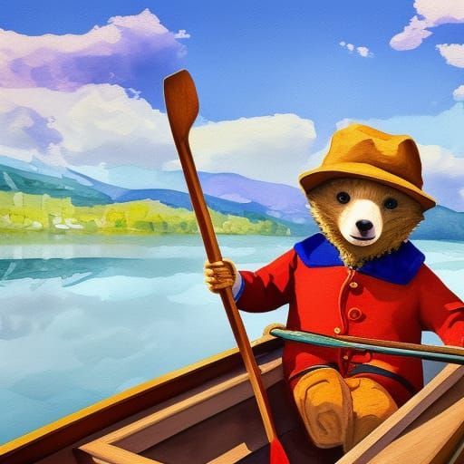 Paddington bear rowing a boat - AI Generated Artwork - NightCafe Creator
