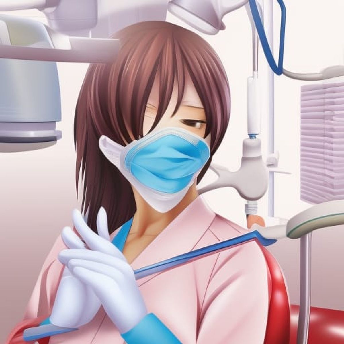 Female dentist wearing gloves and a surgical mask by artist "anime ...