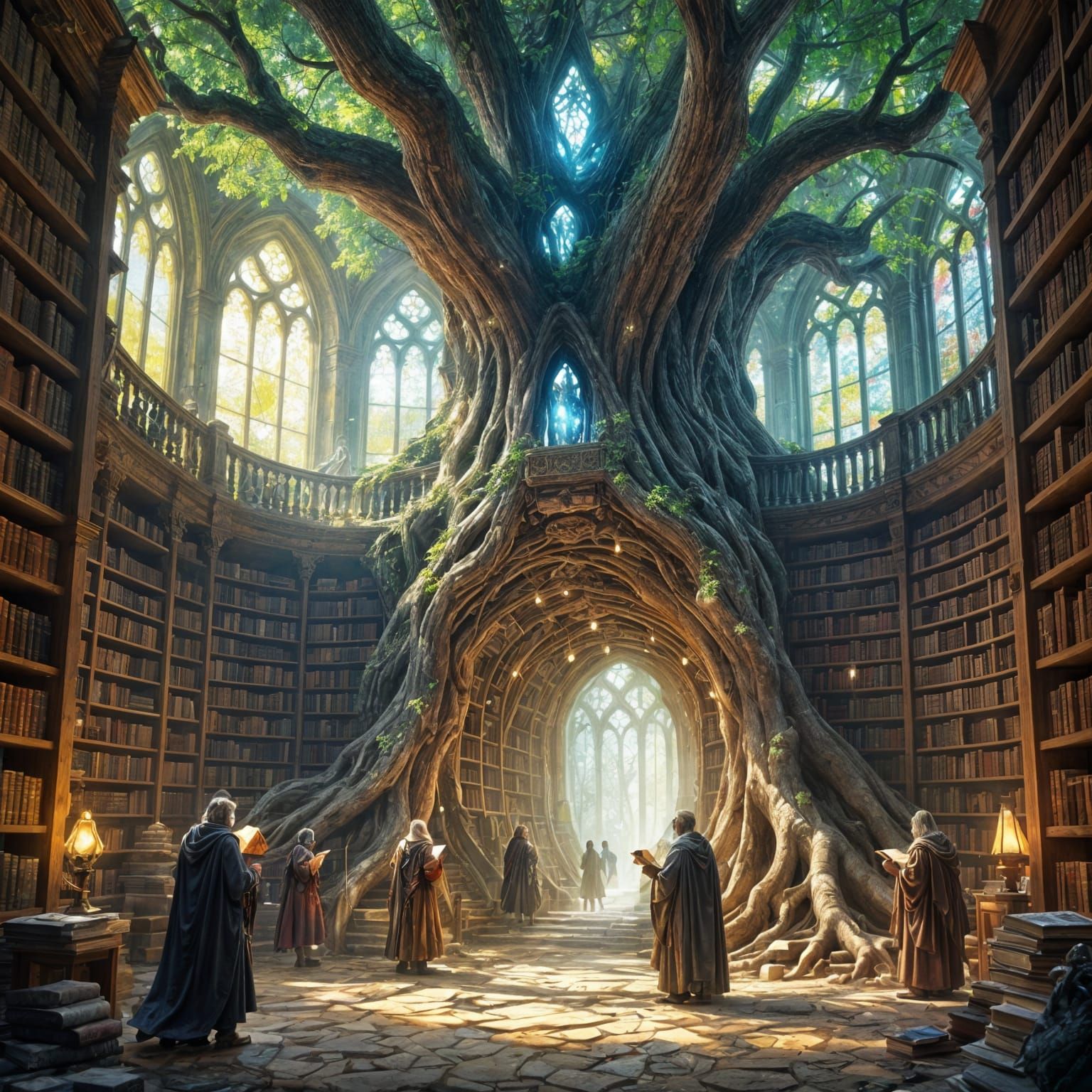 Enchanted Forest Library Sanctuary - AI Art