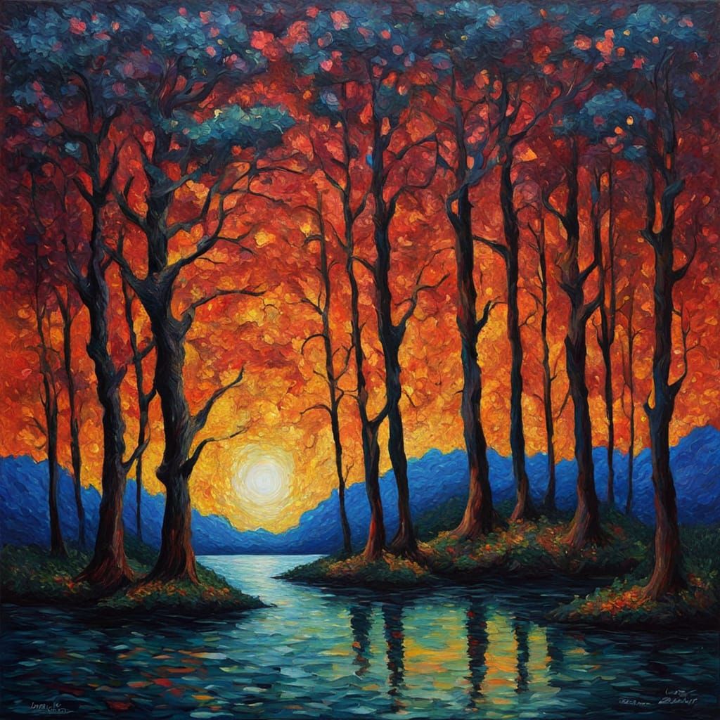 Surreal Forest Abyss in Neo-Impressionist Style - AI Art