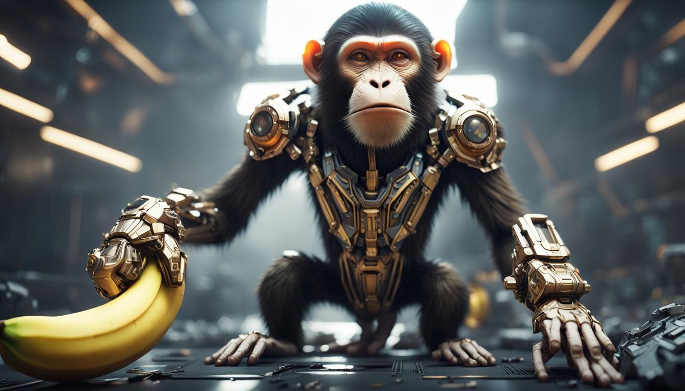 warrior monkey with a banana in his hand, Ultrawide shot, 4k - AI ...