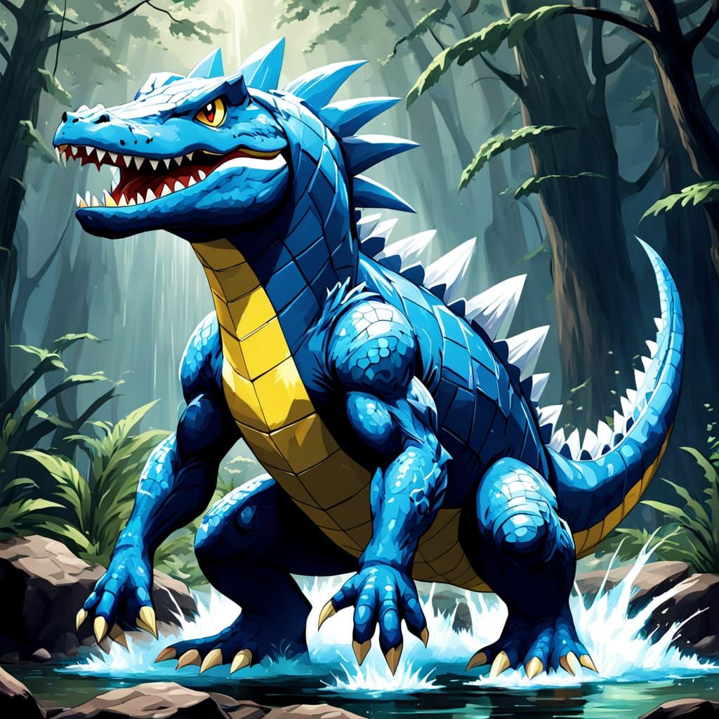 Electric Storm Crocodile Fakemon with Majestic Aur... - AI Art