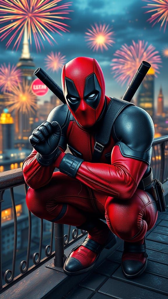 Deadpool Poses Heroically Over City Bridge on New ... - AI Art