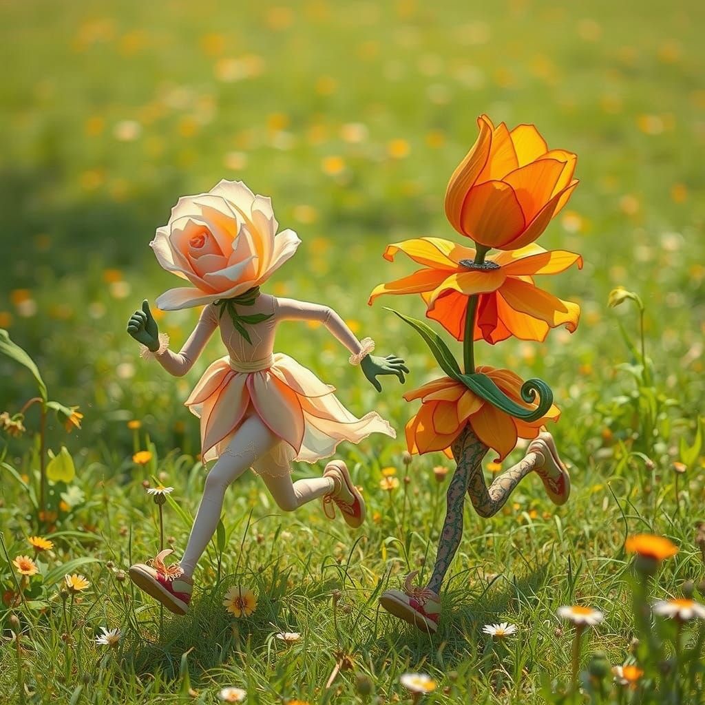 Humanoid rose with delicate, petal-like clothes in shades of soft pink ...