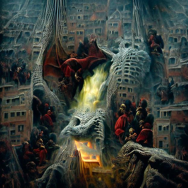 Dragon burning city horror Gustave Doré Greg Rutkowski - AI Generated ...