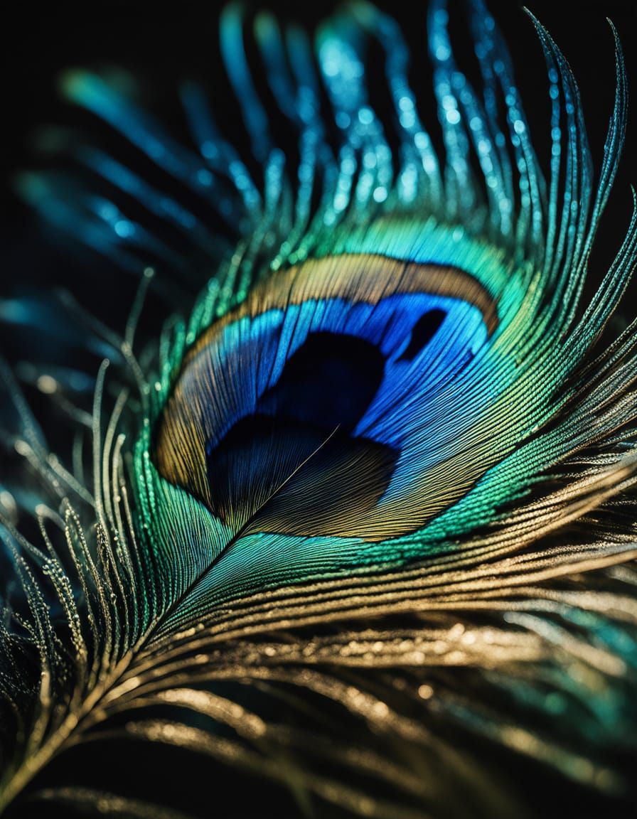 PeacOc's feather - Vibrant Peacock Feather Macro Close-Up