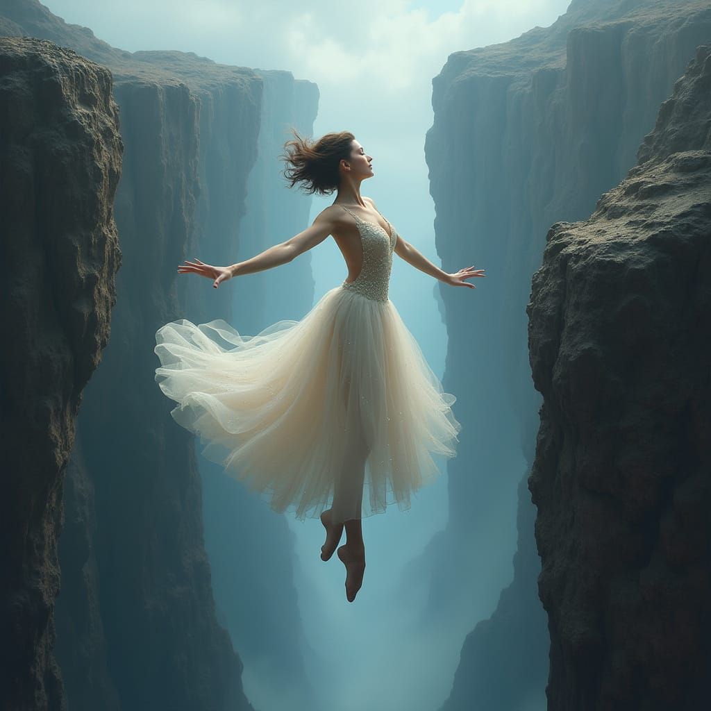 oil painting portrait of beautiful lithesome dancer in flowing, mist ...