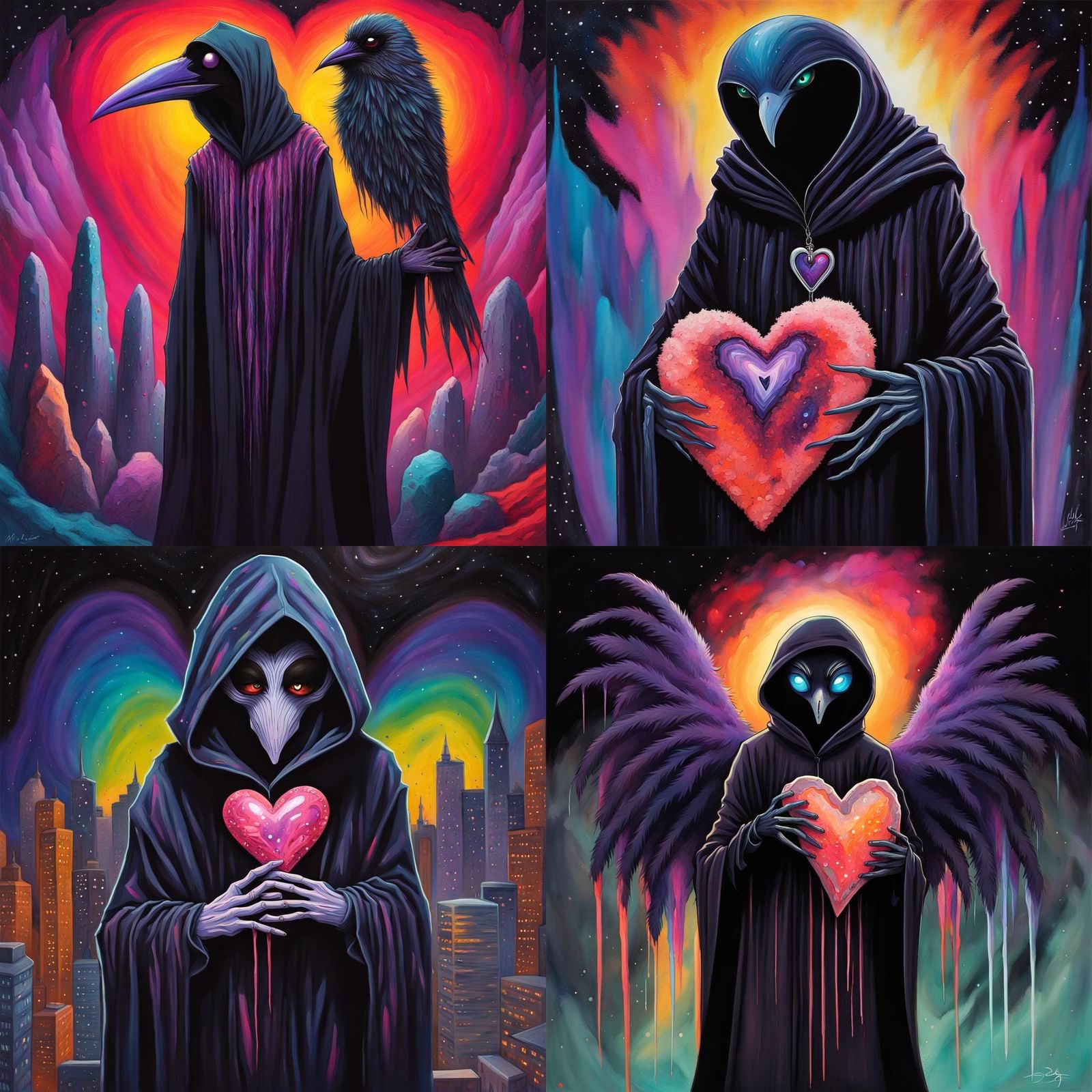 A tall, slender goth alien, cloaked in a garment resembling raven ...