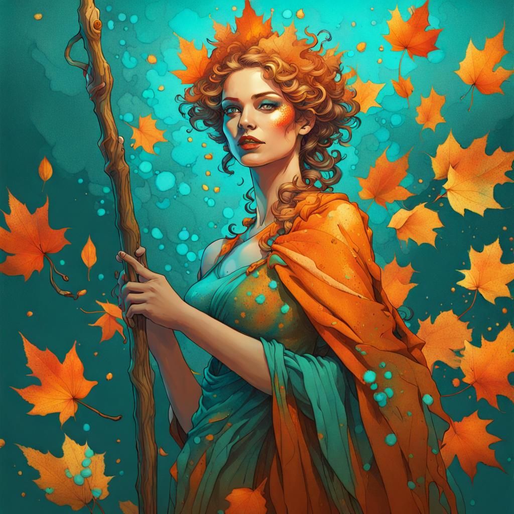 The autumn Queen holding her staff - AI Generated Artwork - NightCafe ...