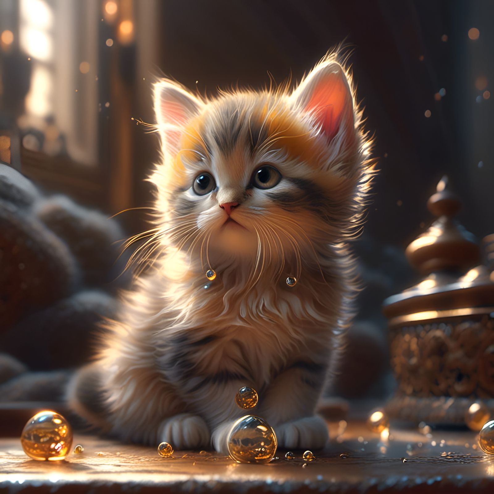 kitten in a house, soft lighting, sharp focus, by Marc Simonetti & Yoji ...
